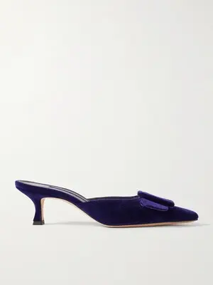 Manolo Blahnik Maysale 50 Buckled Velvet Mules - Purple