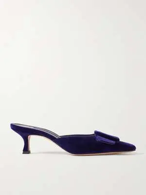 Manolo Blahnik Maysale 50 Buckled Velvet Mules - Purple