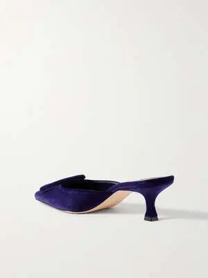 Manolo Blahnik Maysale 50 Buckled Velvet Mules - Purple