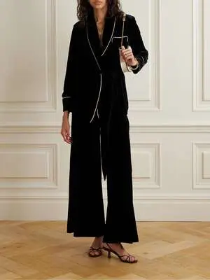 Loretta Caponi Nora Satin-trimmed Velvet Robe