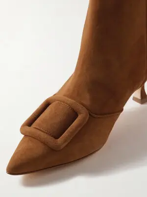 Manolo Blahnik Baylow 50 Buckled Suede Ankle Boots - Brown