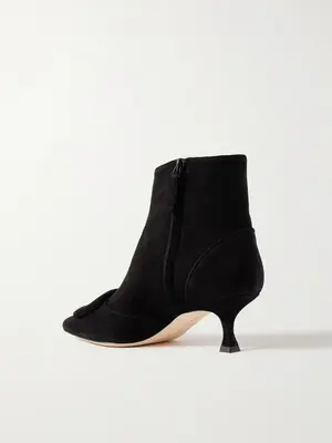Manolo Blahnik Baylow 50 Buckled Suede Ankle Boots - Black
