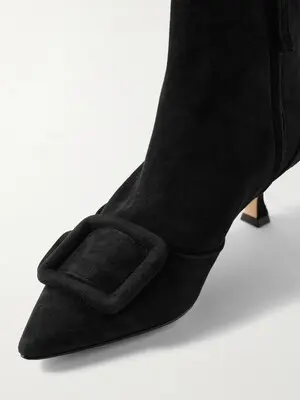 Manolo Blahnik Baylow 50 Buckled Suede Ankle Boots - Black