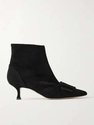 Manolo Blahnik Baylow 50 Buckled Suede Ankle Boots - Black