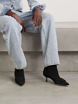 Manolo Blahnik Baylow 50 Buckled Suede Ankle Boots - Black
