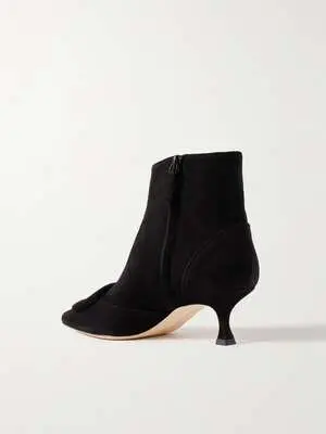 Manolo Blahnik Baylow 50 Buckled Suede Ankle Boots - Black