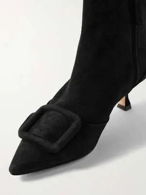 Manolo Blahnik Baylow 50 Buckled Suede Ankle Boots - Black