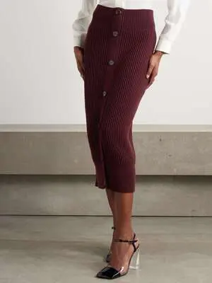 Erdem Embellished Ribbed Wool And Cashmere-blend Midi Skirt