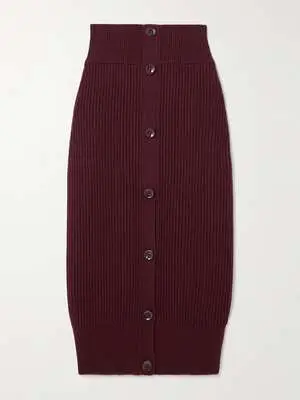 Erdem Embellished Ribbed Wool And Cashmere-blend Midi Skirt