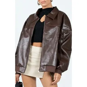 Princess Polly Goldsmith Faux Leather Bomber Jacket - Brown
