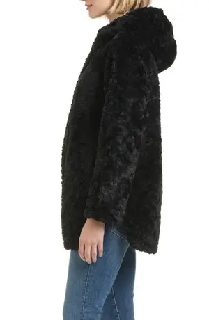 Sanctuary Textured Faux Fur Hooded Jacket - Black