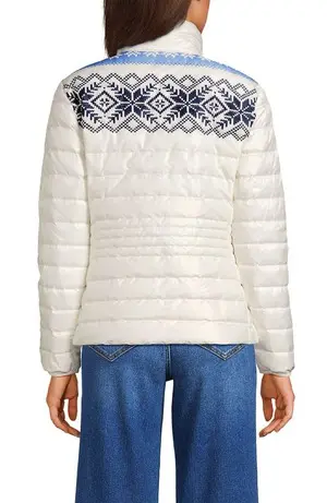 LANDS' END Wanderweight Ultralight Packable Down Jacket - Brisk Blue Fairisle