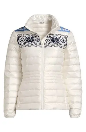 LANDS' END Wanderweight Ultralight Packable Down Jacket - Brisk Blue Fairisle