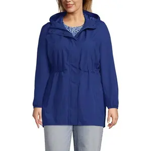 LANDS' END Print Waterproof Hooded Packable Raincoat - Sapphire