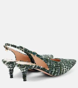 GIANVITO ROSSI 55 Bouclé Slingback Pumps - Green