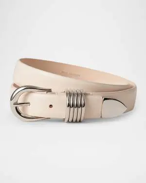 DEHANCHE Hollyhock Leather Belt - Ivory Silver
