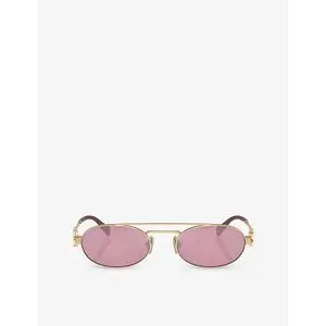 Miu Miu Oval-frame Metal Sunglasses - Gold