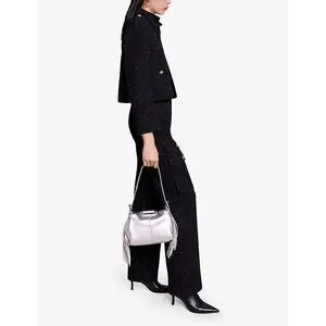 Maje Mini Metallic-leather Shoulder Bag - Noir / Gris