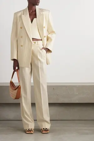 Zimmermann Pleated Pinstriped Wide-leg Pants - Cream