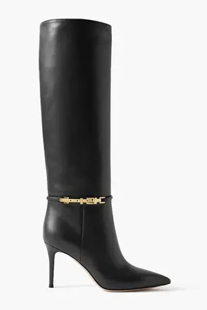 GIANVITO ROSSI Glove 85 Embellished Leather Knee Boots - Black