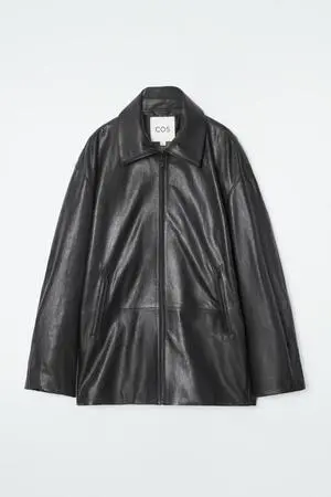 Cos Waisted Leather Trucker Jacket
