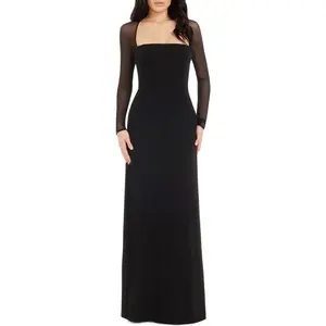 Dress The Population Maxwell Square Neck Long Sleeve Gown - Black
