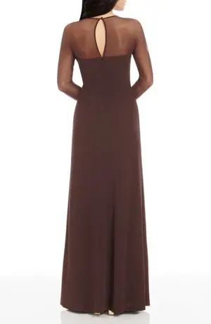 Dress The Population Maxwell Square Neck Long Sleeve Gown - Mocha