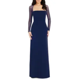 Dress The Population Dress The Population Maxwell Square Neck Long Sleeve Gown Navy