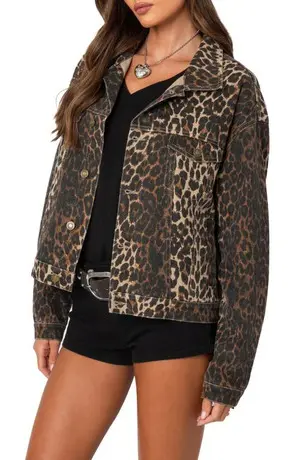 EDIKTED Print Denim Trucker Jacket