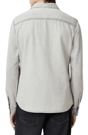 ALLSAINTS Gleason Cotton Denim Snap-up Shirt - Grey