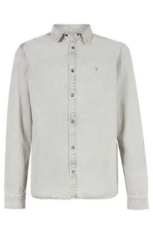 ALLSAINTS Gleason Cotton Denim Snap-up Shirt - Grey