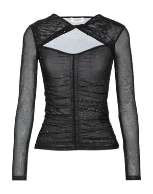 Sandro Tulle Top With Crystal Appliqués - Black