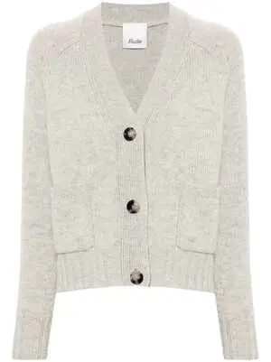 ALLUDE V-neck Virgin Wool-cashmere Cardigan - Grey