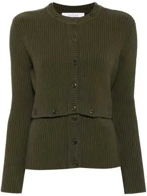 Rokh Multi-button Ribbed Knit Cardigan - Green
