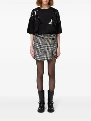 Elisabetta Franchi Laminated Tweed Wraparound Mini Skirt