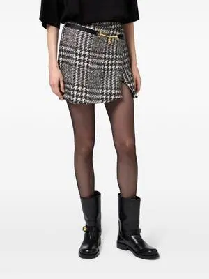 Elisabetta Franchi Laminated Tweed Wraparound Mini Skirt