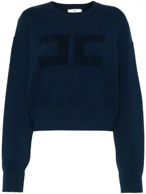 Elisabetta Franchi Logo-embroidered Cropped Sweatshirt - Blue