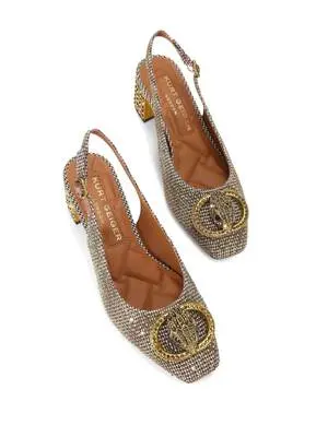 Kurt Geiger Chelsea Crystal-embellished Slingback Pumps - Neutrals
