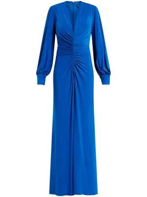 Badgley Mischka Ruched V-neck Dress