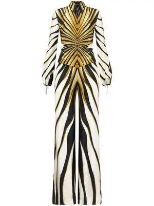 Roberto Cavalli Graphic Print Silk Jumpsuit - Neutrals