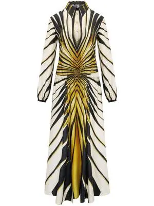 Roberto Cavalli Ray Of Gold Printed Silk Shirt Dress - Neutrals