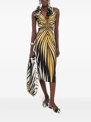 Roberto Cavalli Graphic Print Midi Dress - Gold