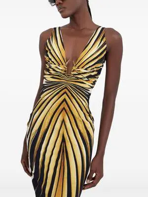 Roberto Cavalli Graphic Print Midi Dress - Gold