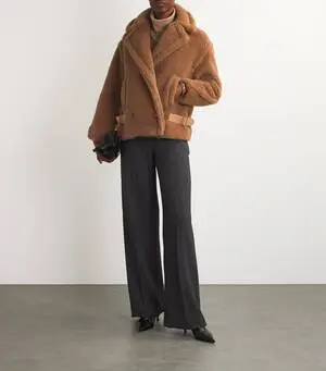 Max Mara Camel-silk Teddy Biker Jacket