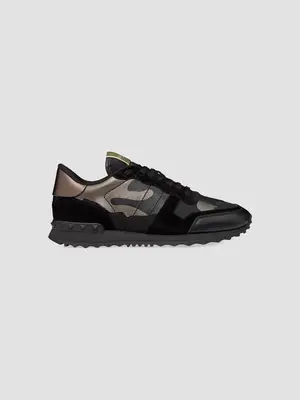 Valentino Garavani Rockrunner Camouflage Noir Metallic Sneakers - Black Multi