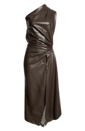 Stella Mccartney Draped One-Shoulder Faux Leather Dress In 2011 - Dark  Chocolate - 82% Off | Editorialist