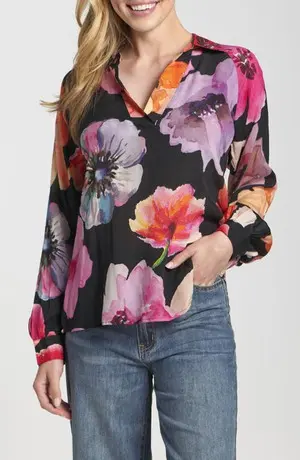 APNY Patterned Long-Sleeve Shirt Bright Pink Floral Multi