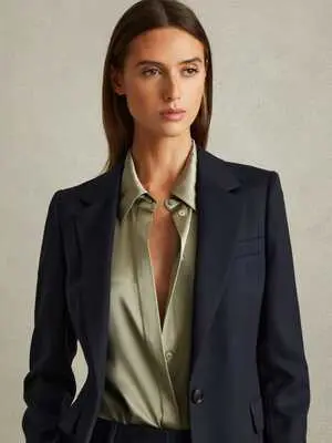 REISS Hallie Textured Single-breasted Suit Blazer - Navy