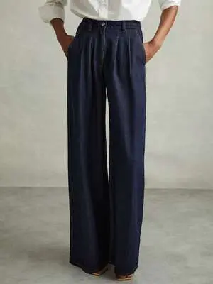 REISS Raymond Double Pleat Wide Leg Jeans