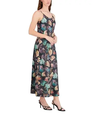 POINT Satin Slip Dress - Blurred Floral